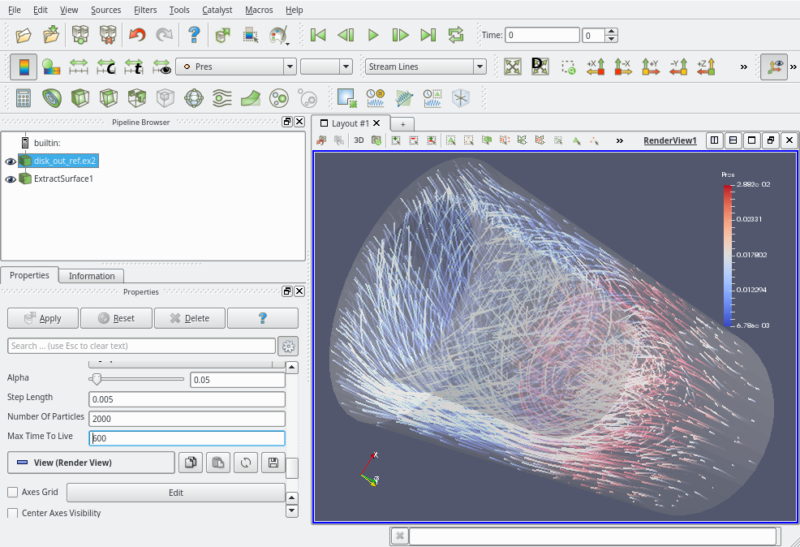 New Animated Stream Lines Representation for ParaView 5.3