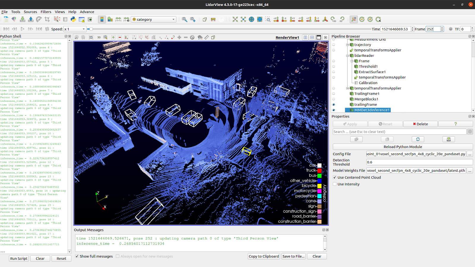 3D point cloud object detection in LidarView